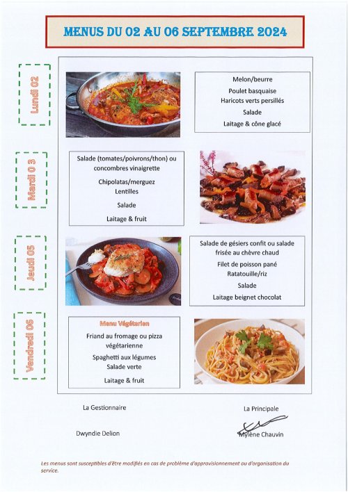 MENUS DU 02 AU 06 SEPTEMBRE 2024 - Site du collège Beauregard de Burie ...
