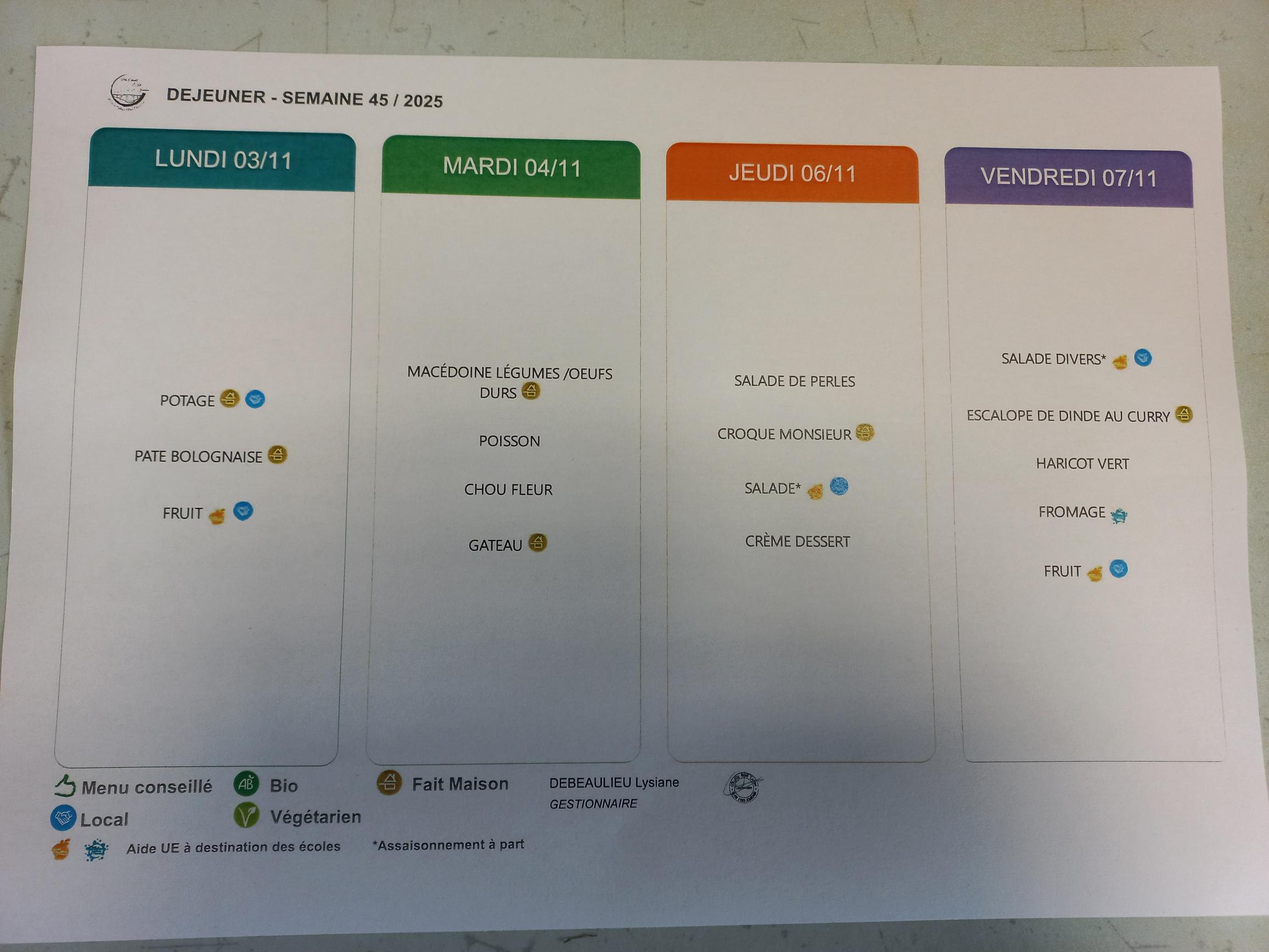 Menu semaine du 3 au 7 novembre - Site du collège René Cassin - Pédagogie - Académie de Poitiers