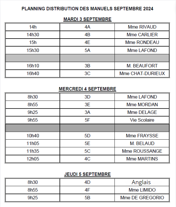 Planning de distribution des manuels scolaires (rentrée 2024) - Site du ...