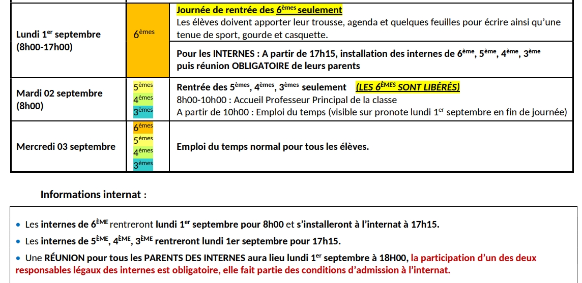 Informations pour la rentrée 2025 - Collège René Caillié SAINTES ...