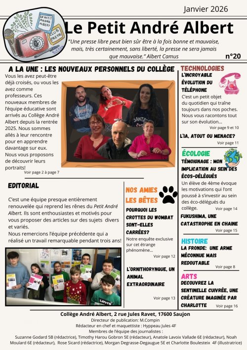 Le numéro 20 du Petit André Albert est paru! - Collège André ALBERT ...